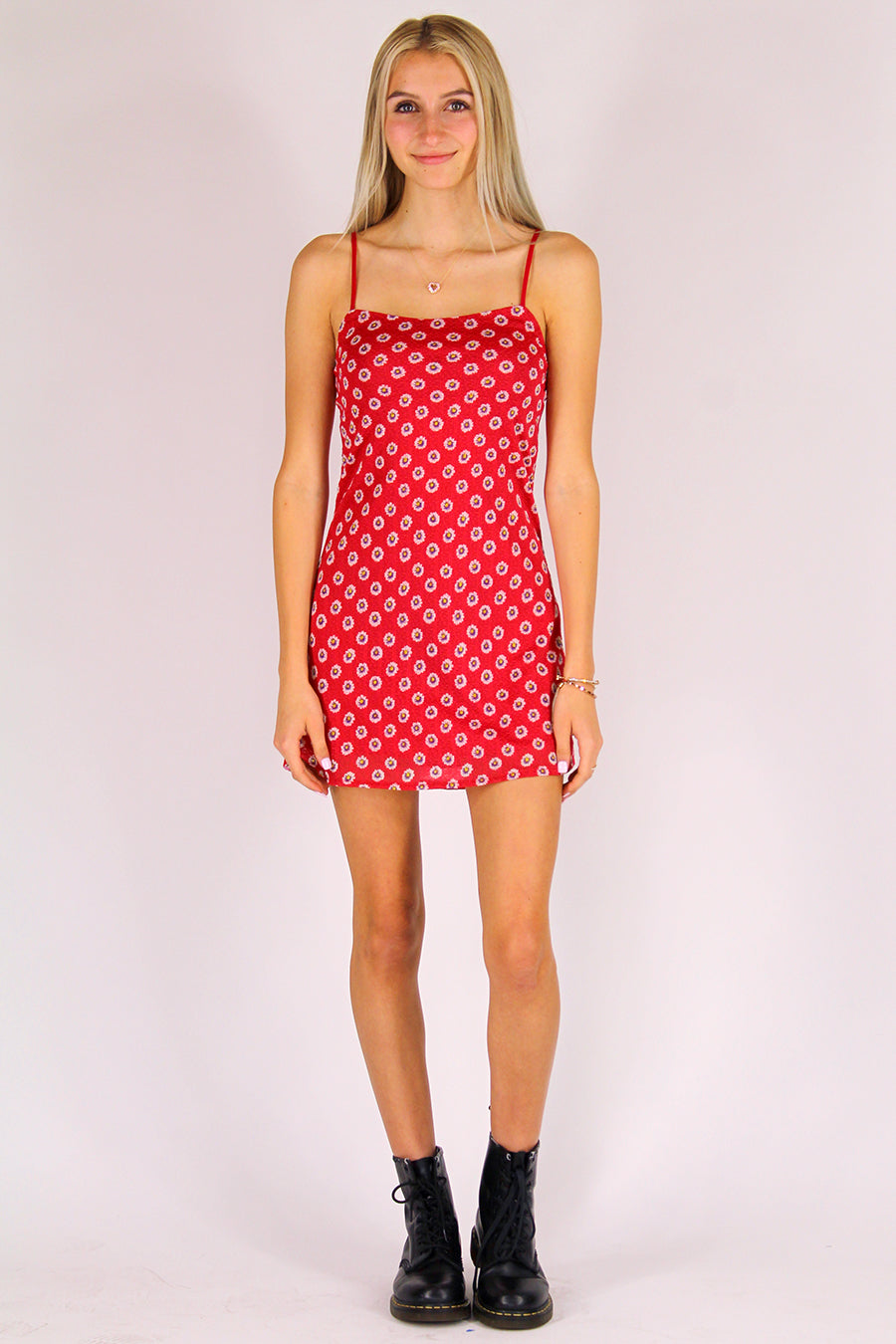 Adjustable Strap Dress - Stretchy Red Floral – purrrshop